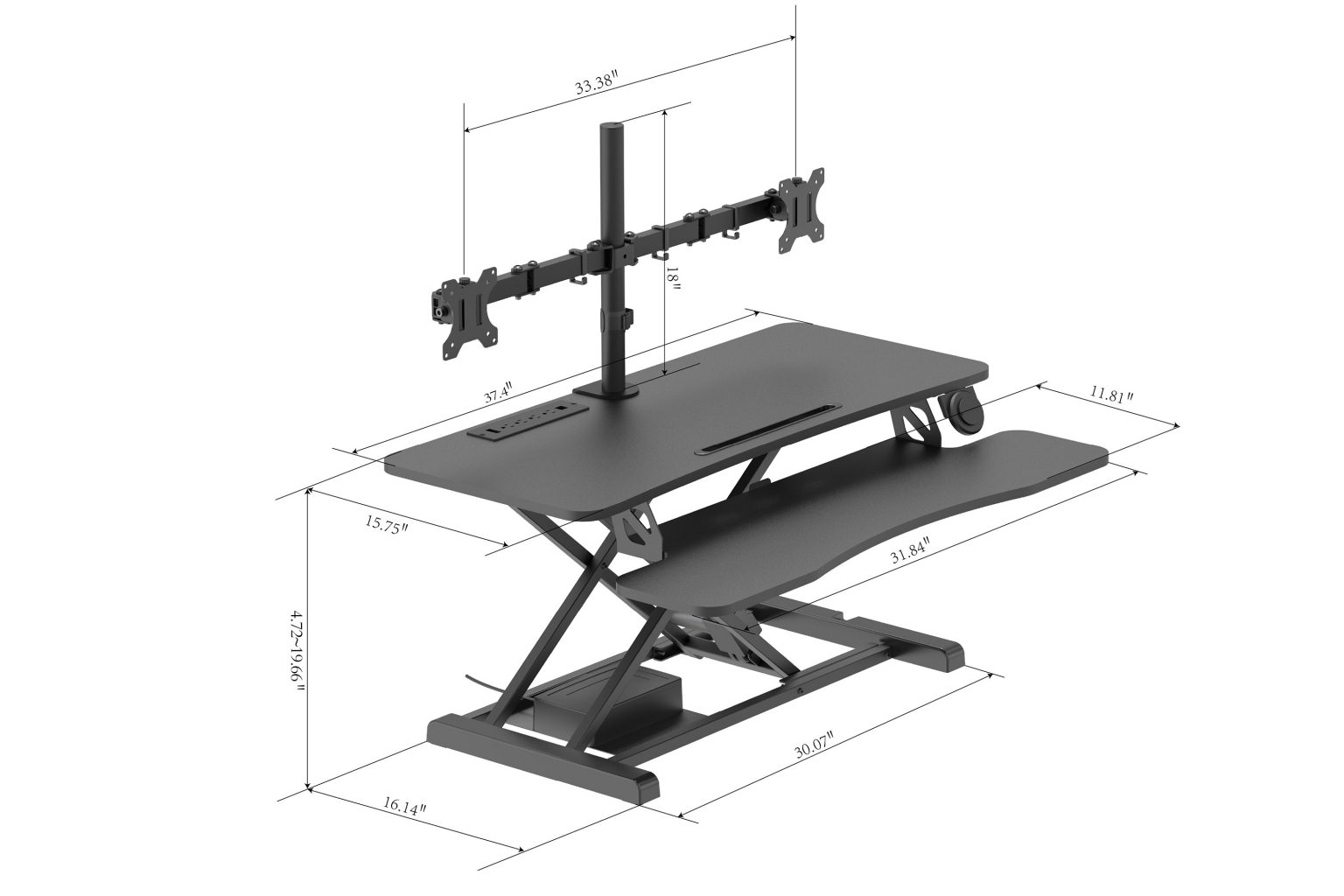 Rocelco EDRB-DM2 - Electric Desk Riser + Dual Monitor Arm - Rocelco