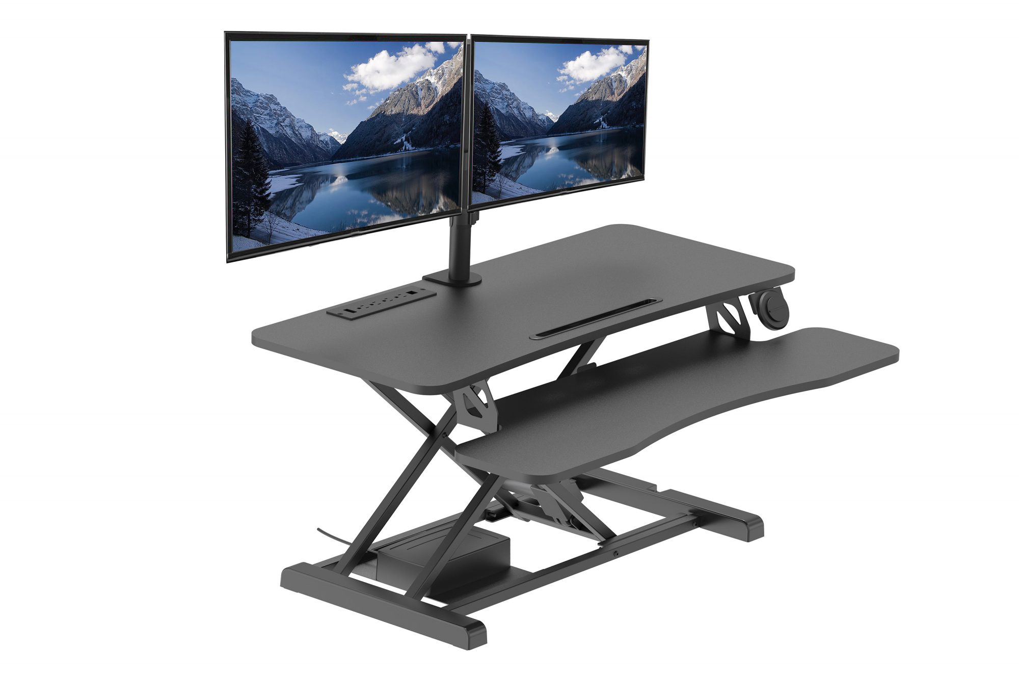 Rocelco EDRB-DM2 - Electric Desk Riser + Dual Monitor Arm - Rocelco