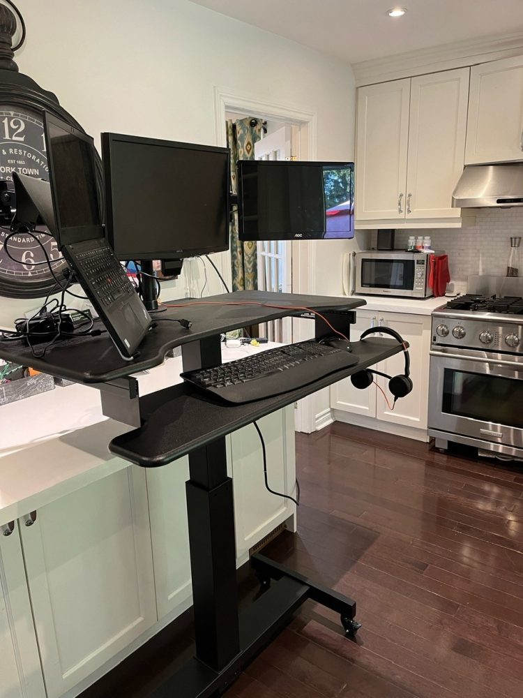 How the Rocelco MSD-40 mobile standing desk with DM3 triple monitor arm ...