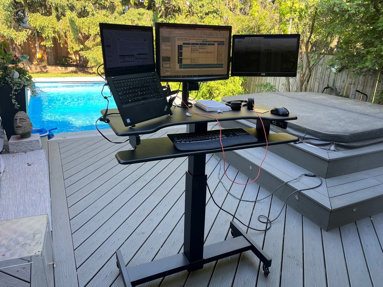 How the Rocelco MSD-40 mobile standing desk with DM3 triple monitor arm ...